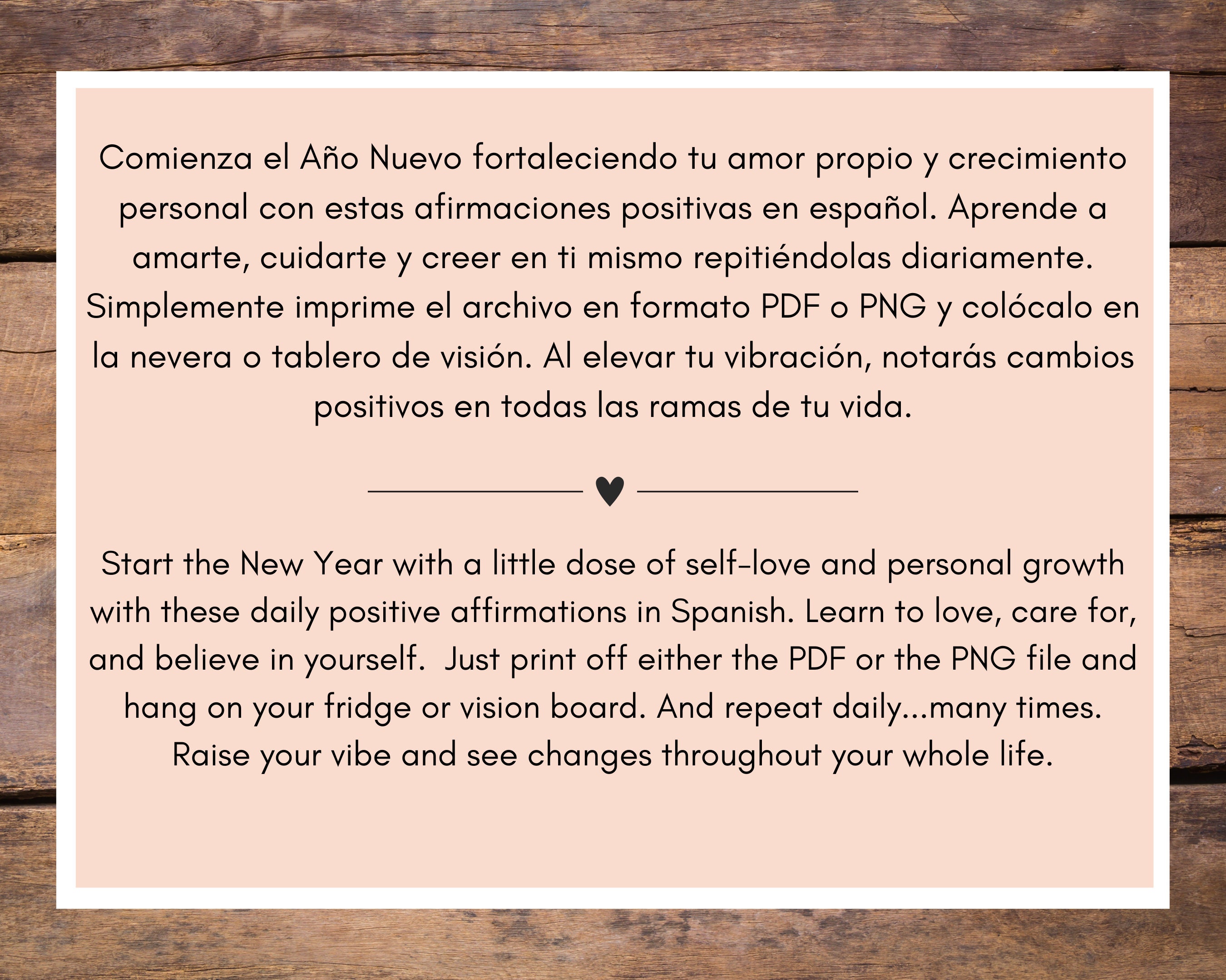 SPANISH Affirmations Checklist for the New Year, PRINTABLE Positive ...