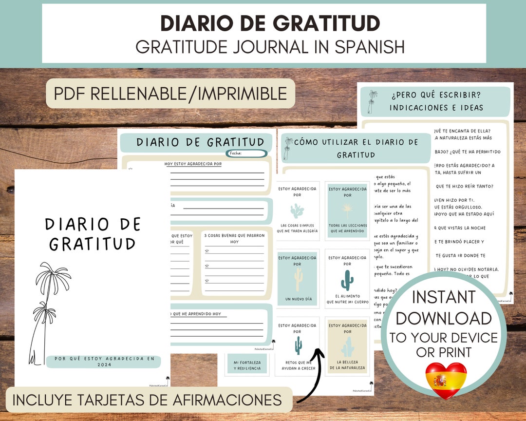 SPANISH Gratitude Journal With Printable Affirmations, Thankful Journal ...