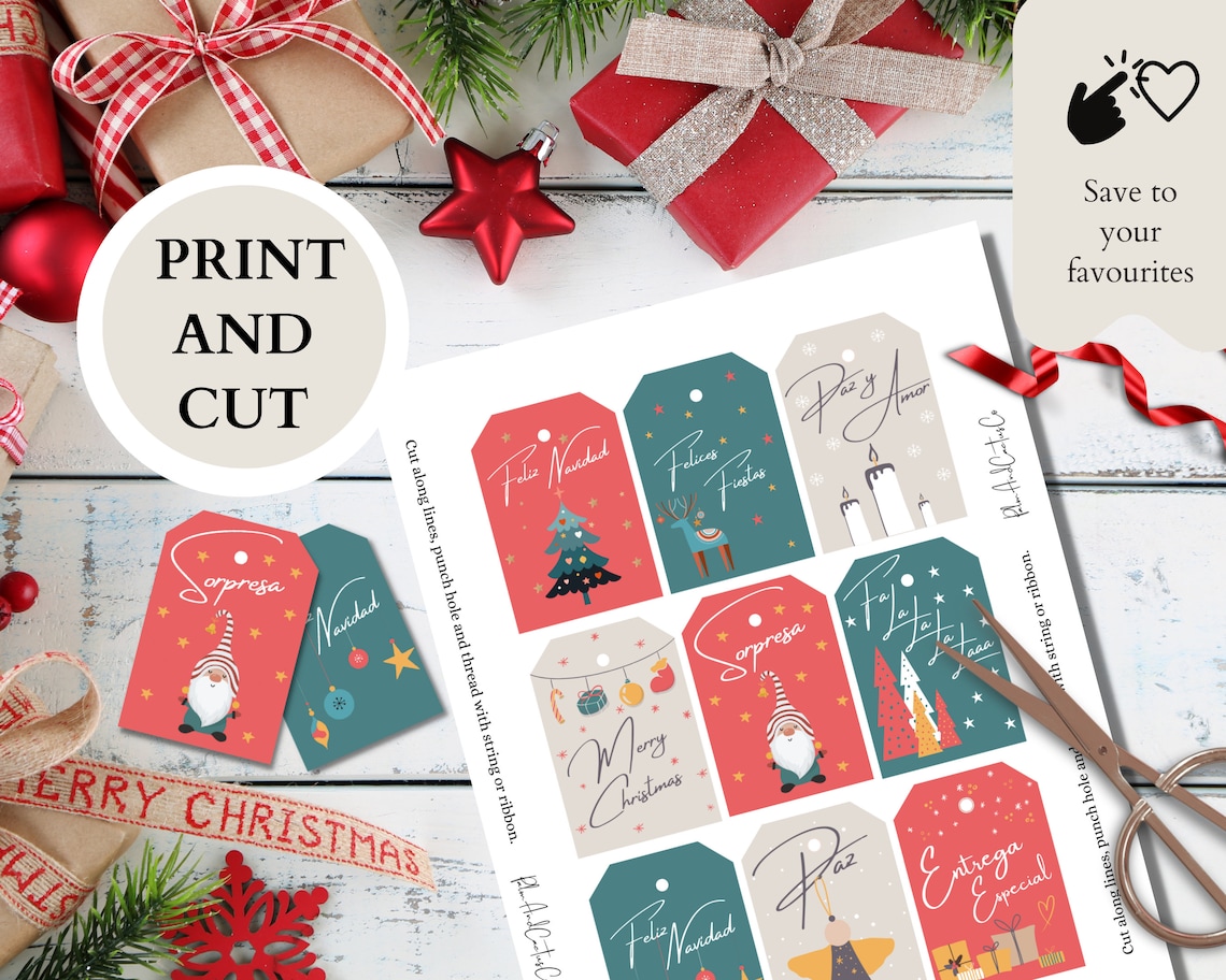 Printable Spanish Christmas Gift Tags, Feliz Navidad Hang Tags, Holiday ...