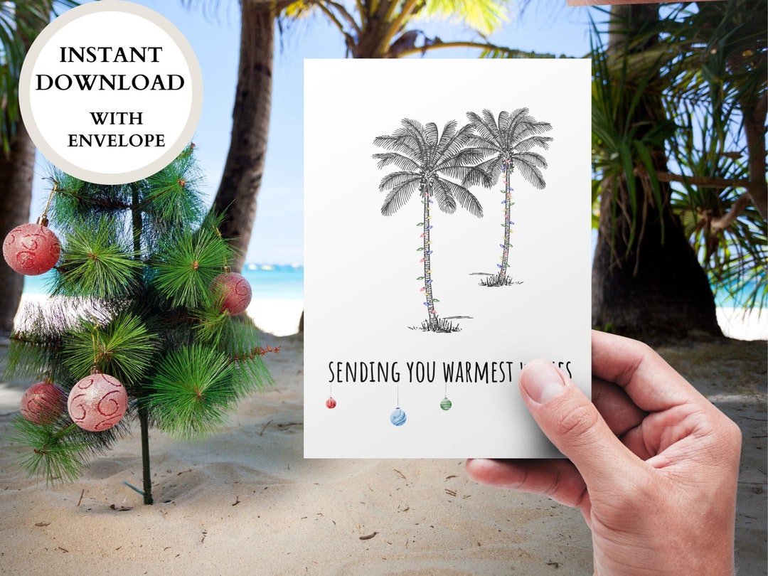 Tropical Christmas Cards With Envelope, Warmest Wishes Printable ...