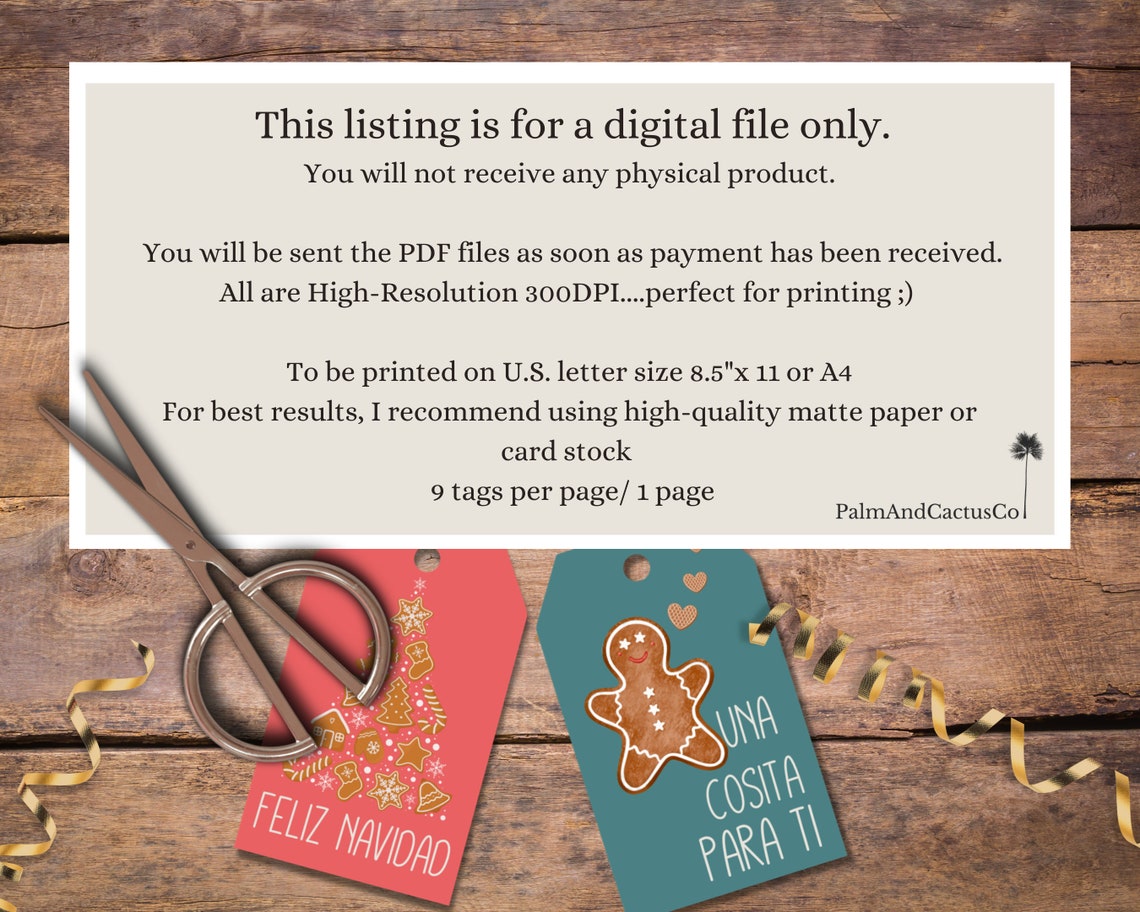 Gingerbread Spanish Christmas Gift Tags, Printable Feliz Navidad Hang ...