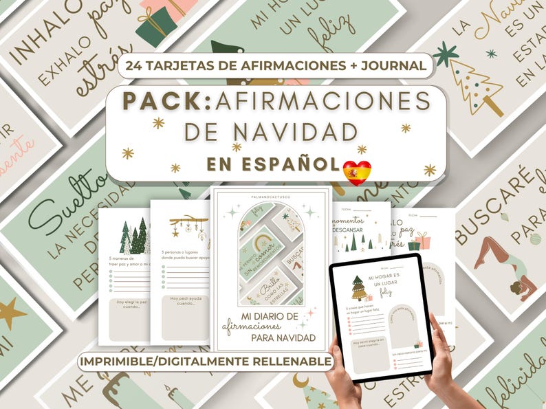Spanish Christmas Affirmation Cards & Journal - Printable Self Care Kit ...