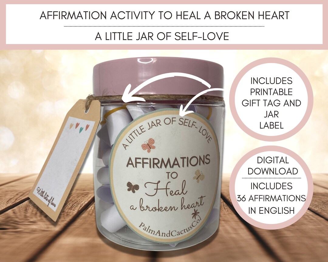 Breakup Affirmation Jar, PRINTABLE Affirmation Cards for Self-love ...