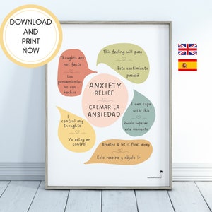 Anxiety Coping Statements Printable in Spanish and English, Self Care ...