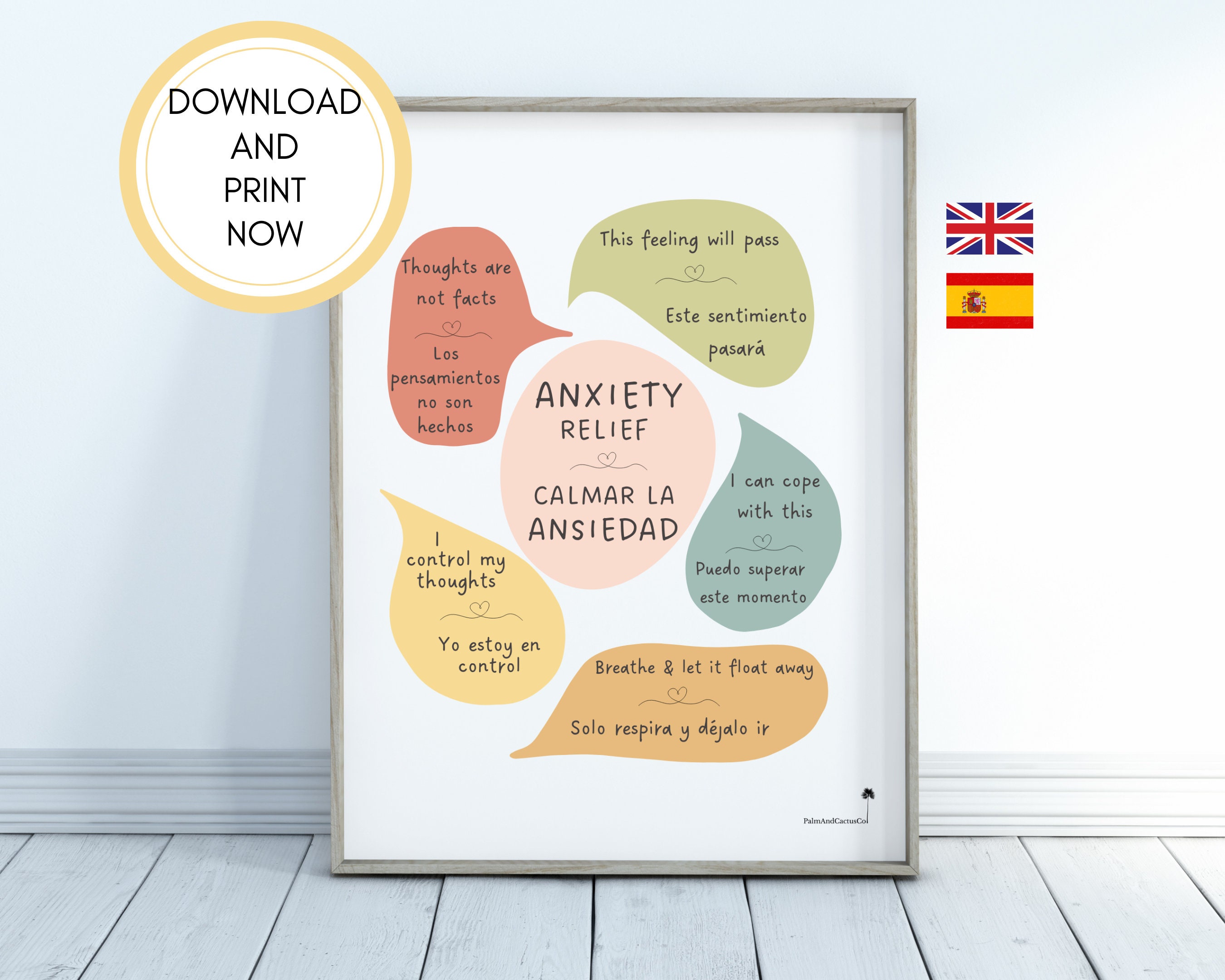 Anxiety Coping Statements Printable in Spanish and English, Self Care ...