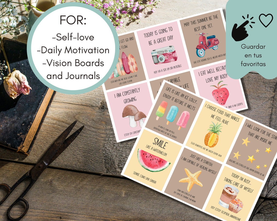 SPANISH TO ENGLISH Affirmation Cards, Self Care Printable, Motivational ...