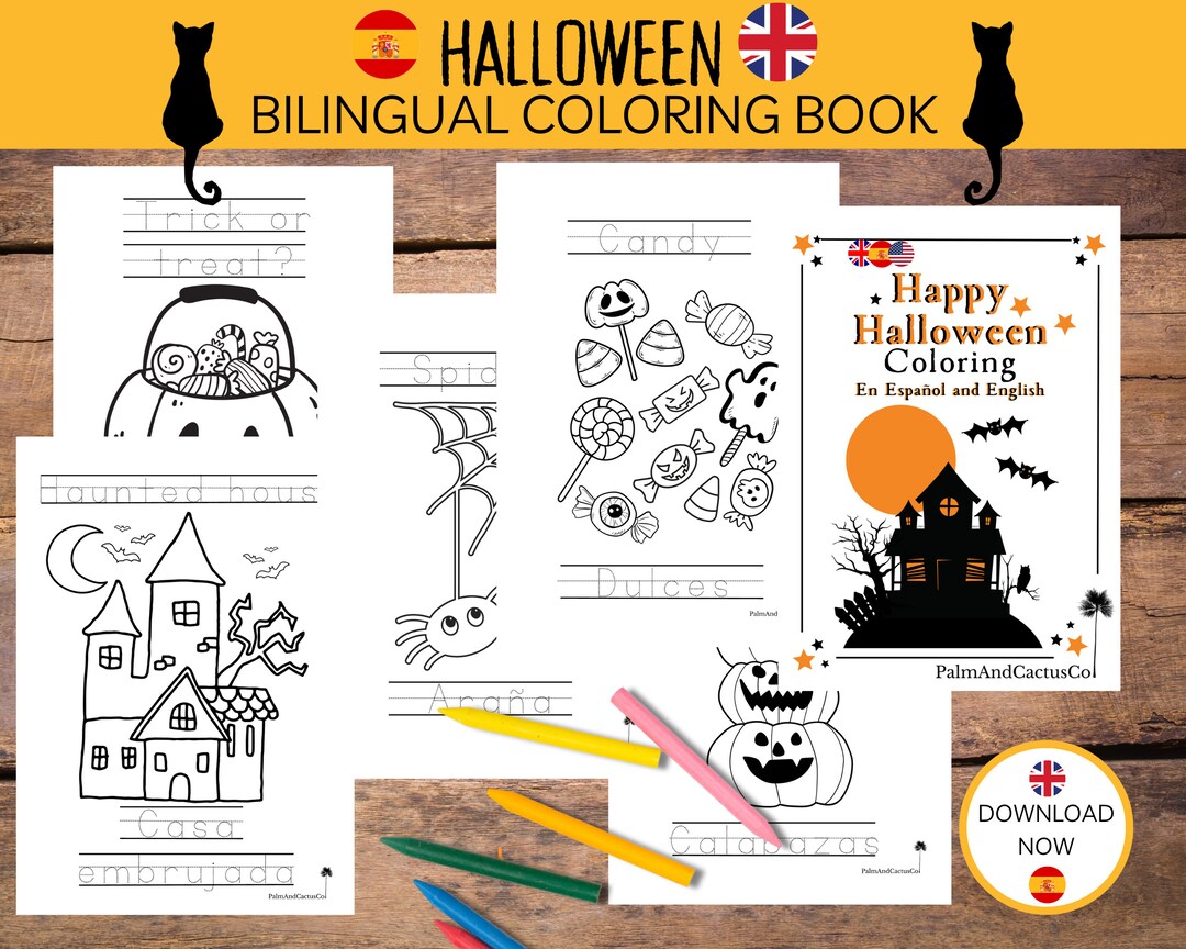 Spanish to English Halloween Coloring Pages, Bilingual Kids Halloween ...