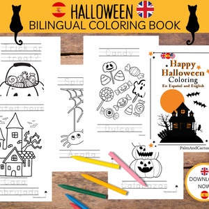 Spanish to English Halloween Coloring Pages, Bilingual Kids Halloween ...