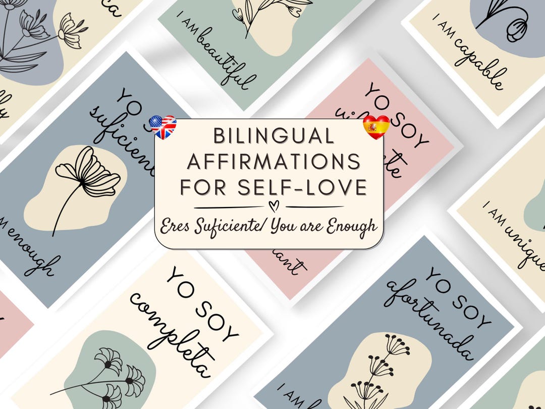 SPANISH TO ENGLISH Affirmation Card Bundle for Self Love, Printable ...