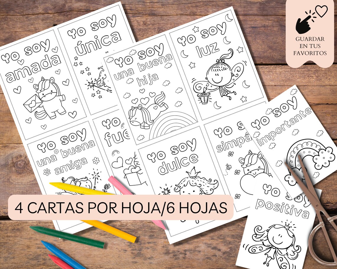 SPANISH Printable Affirmation Cards to Color for Kids, Motivational ...