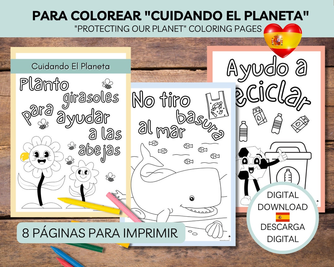 Save the Earth Coloring Pages for Kids in SPANISH, Earth Day Coloring ...