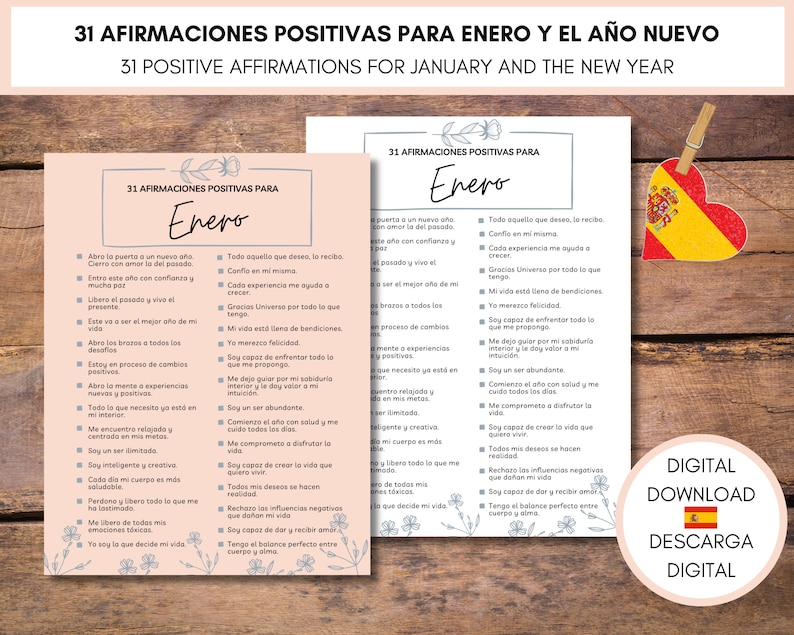 SPANISH Affirmations Checklist for the New Year, PRINTABLE Positive ...
