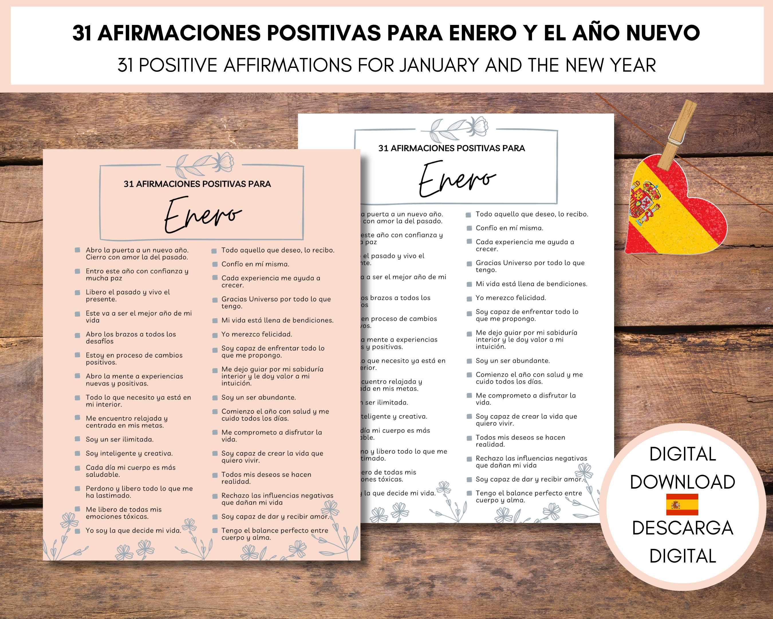 SPANISH Affirmations Checklist for the New Year, PRINTABLE Positive ...