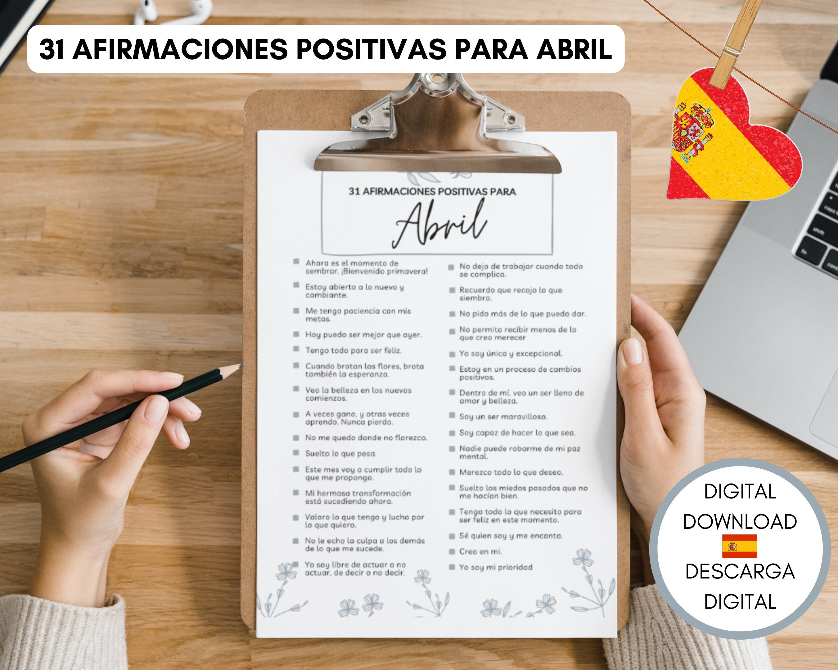 Printable Affirmation Checklist for April in Spanish, Motivational ...