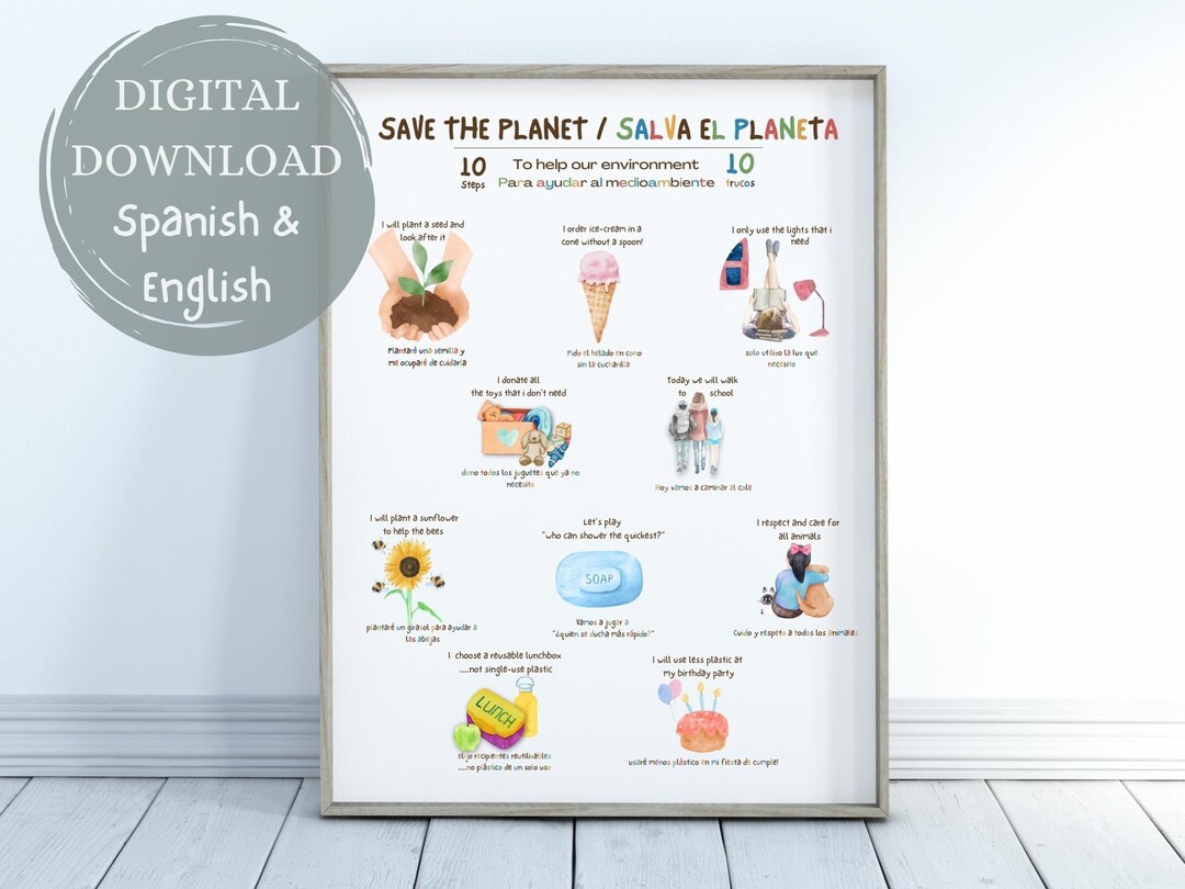 Spanish to English Save the Earth Printable, Protect Nature, Bilingual ...