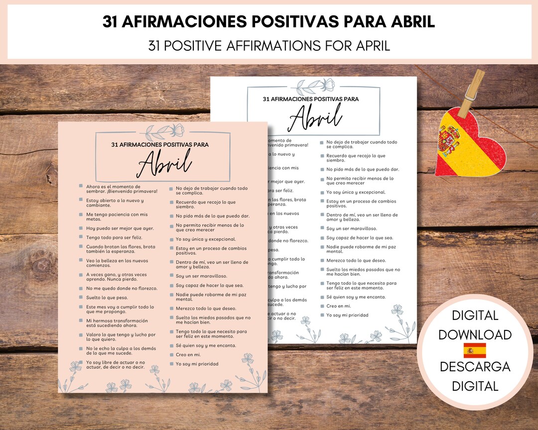 Printable Affirmation Checklist for April in Spanish, Motivational ...