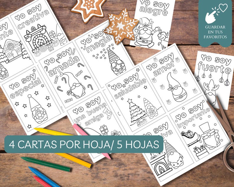 Spanish Christmas Coloring Pages: Gnome Affirmation Cards for Kids (PDF ...