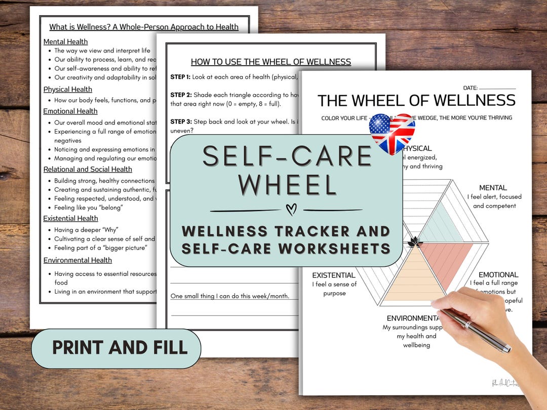 Self Care Journal, Wellness Wheel Tracker, Printable Worksheets for ...