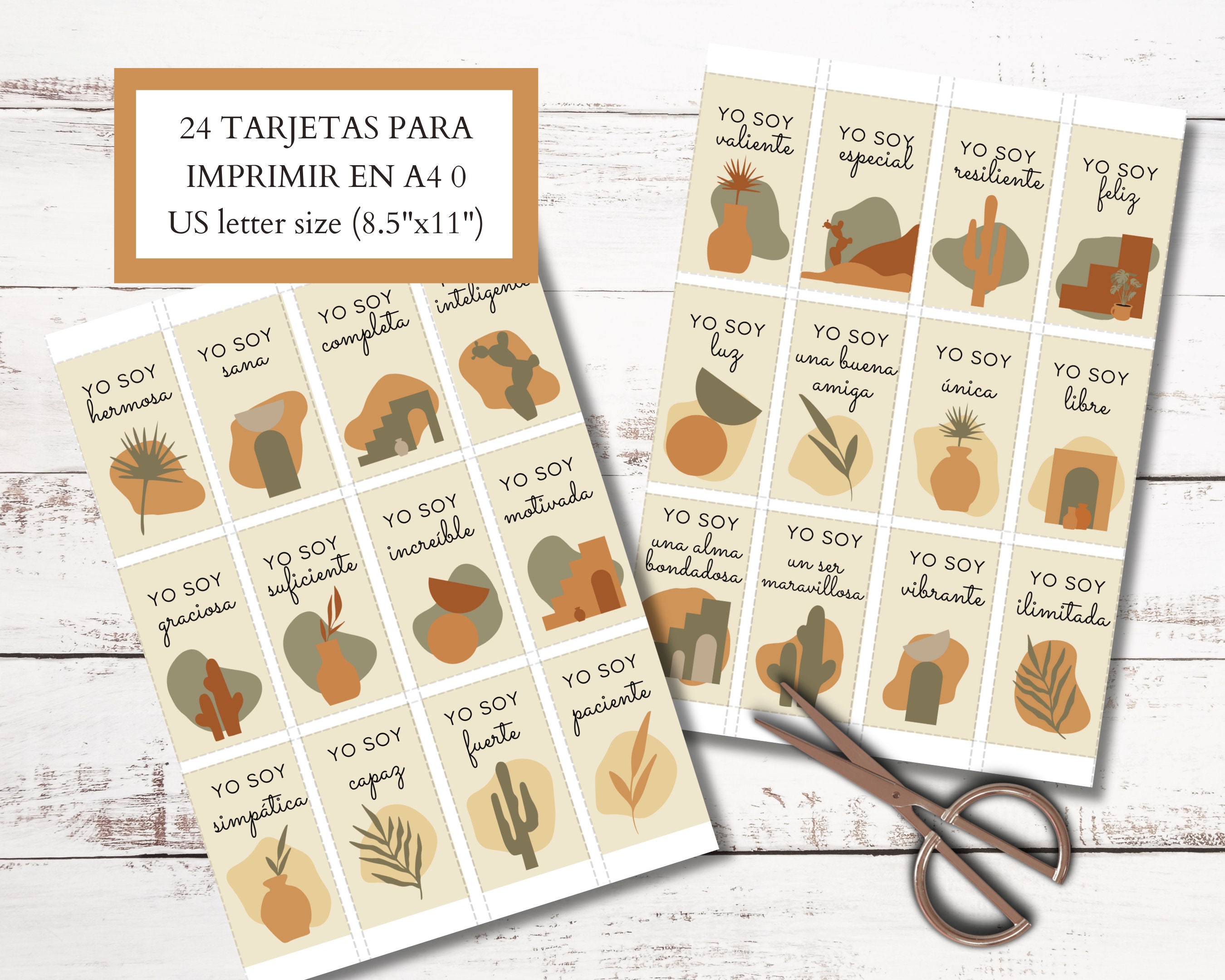 SPANISH Affirmation Cards Printable, Desert Theme Self Care Flashcards ...