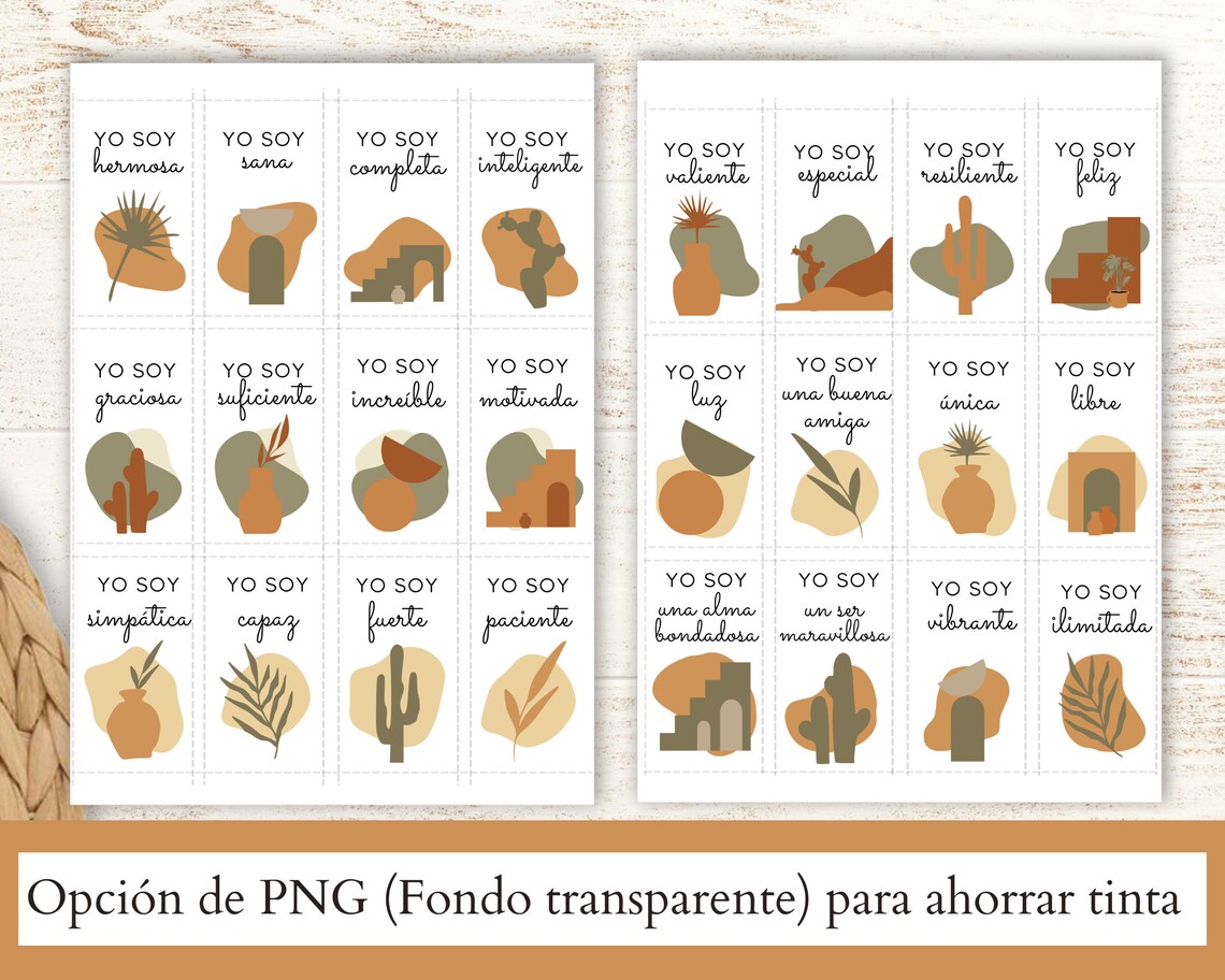 SPANISH Affirmation Cards Printable, Desert Theme Self Care Flashcards ...