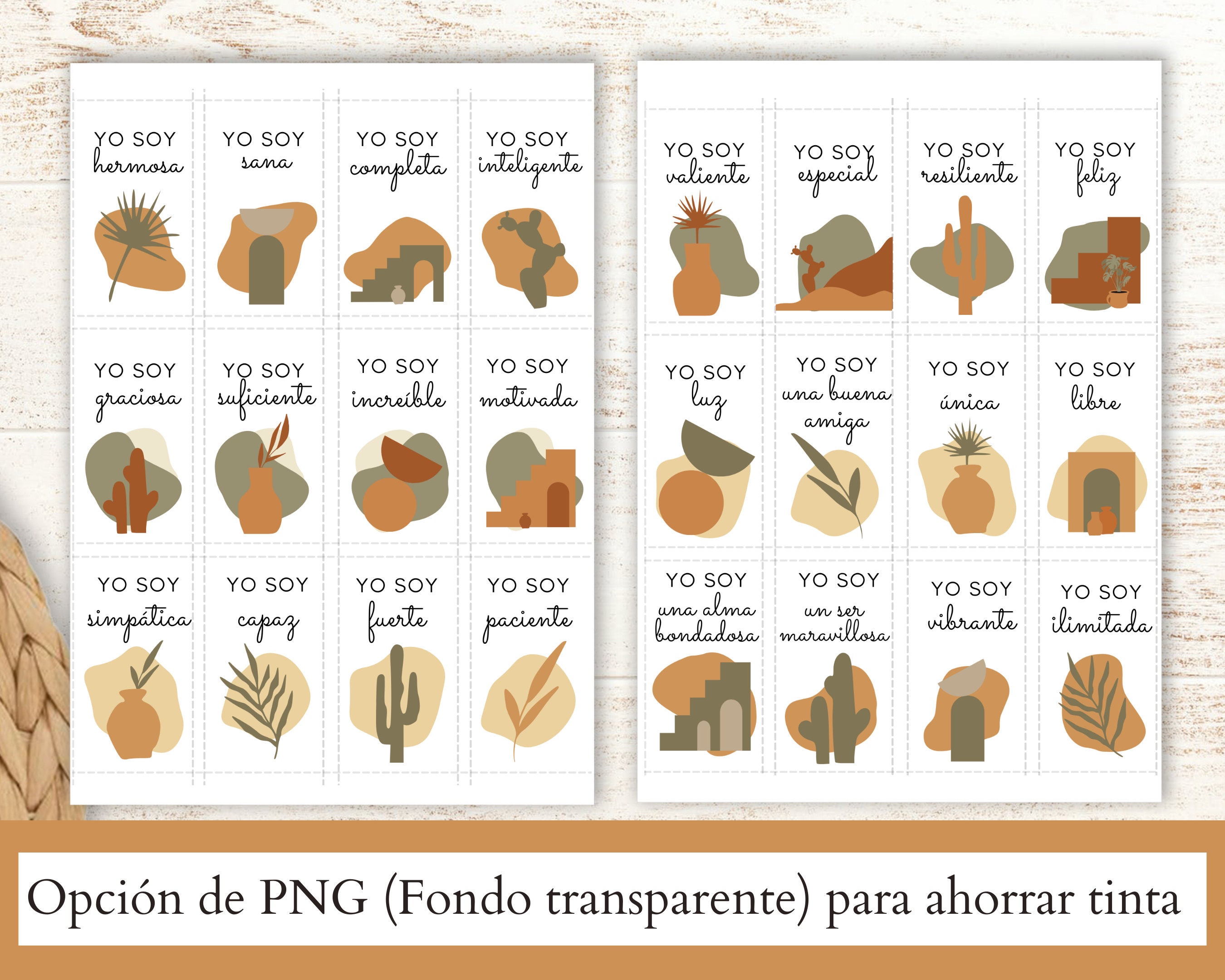 SPANISH Affirmation Cards Printable, Desert Theme Self Care Flashcards ...