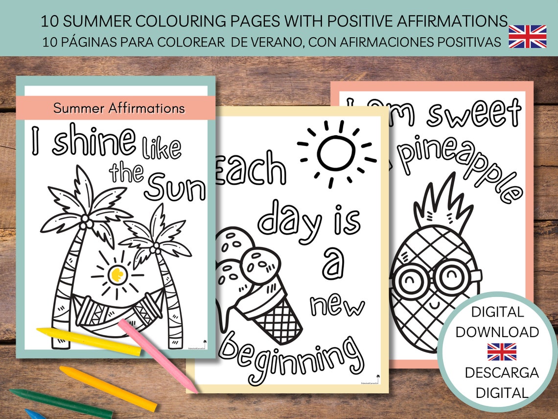 Printable Summer Coloring Pages for Kids With Positive - Etsy