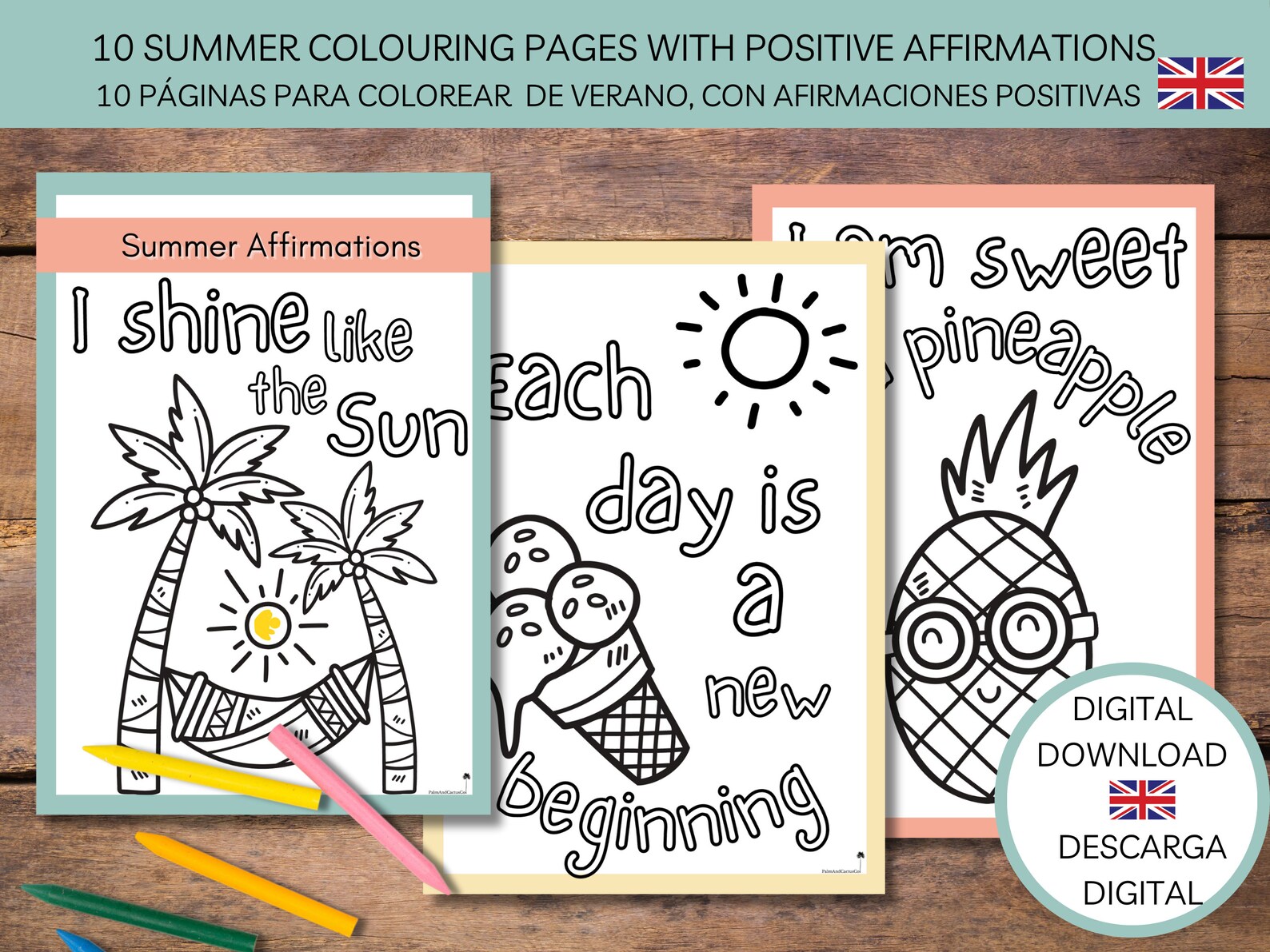 Printable Summer Coloring Pages for Kids With Positive - Etsy