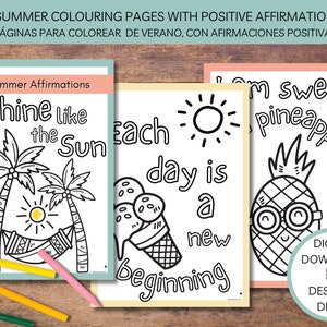 Printable Summer Coloring Pages for Kids With Positive - Etsy