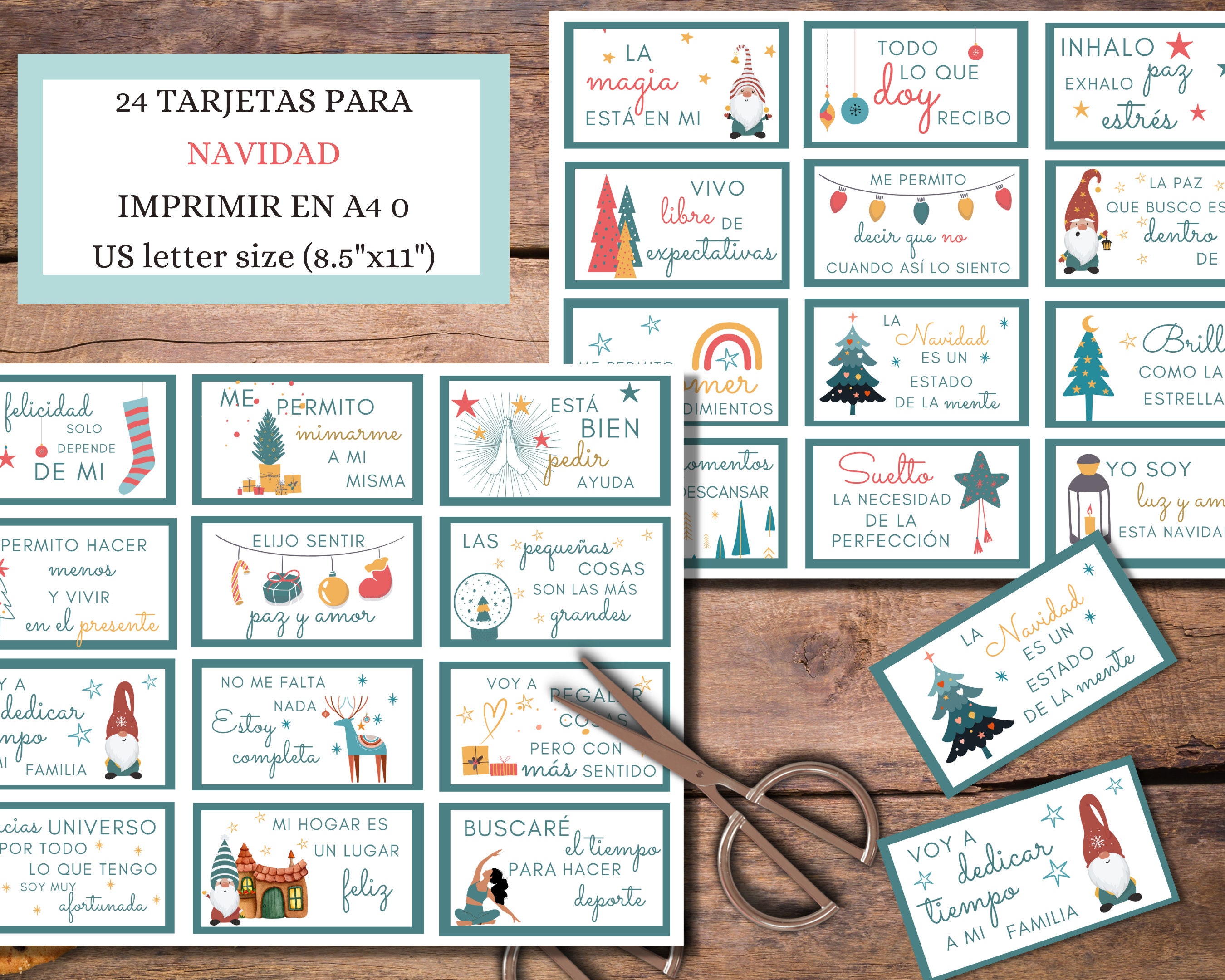 SPANISH Affirmation Cards for Christmas, Printable Self Care Cards ...