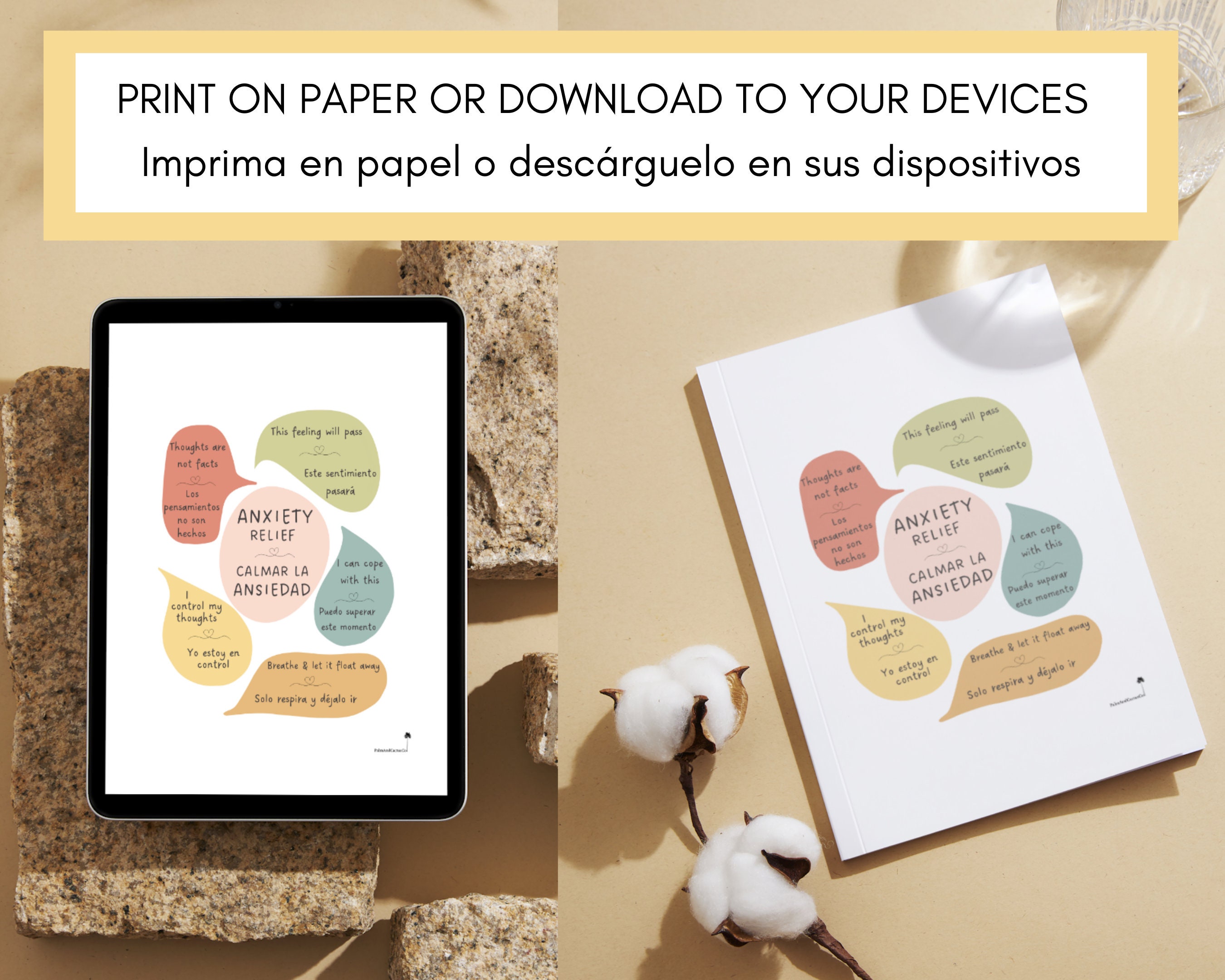 Anxiety Coping Statements Printable in Spanish and English, Self Care ...