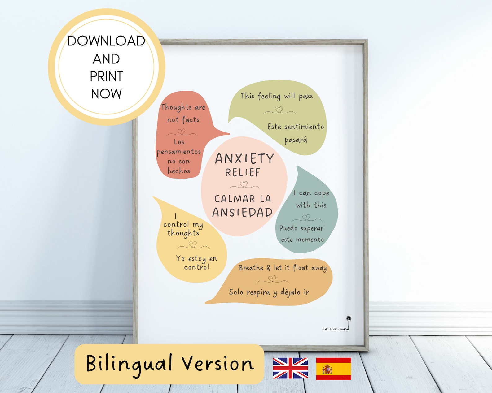 Anxiety Coping Statements Printable in Spanish and English, Self Care ...