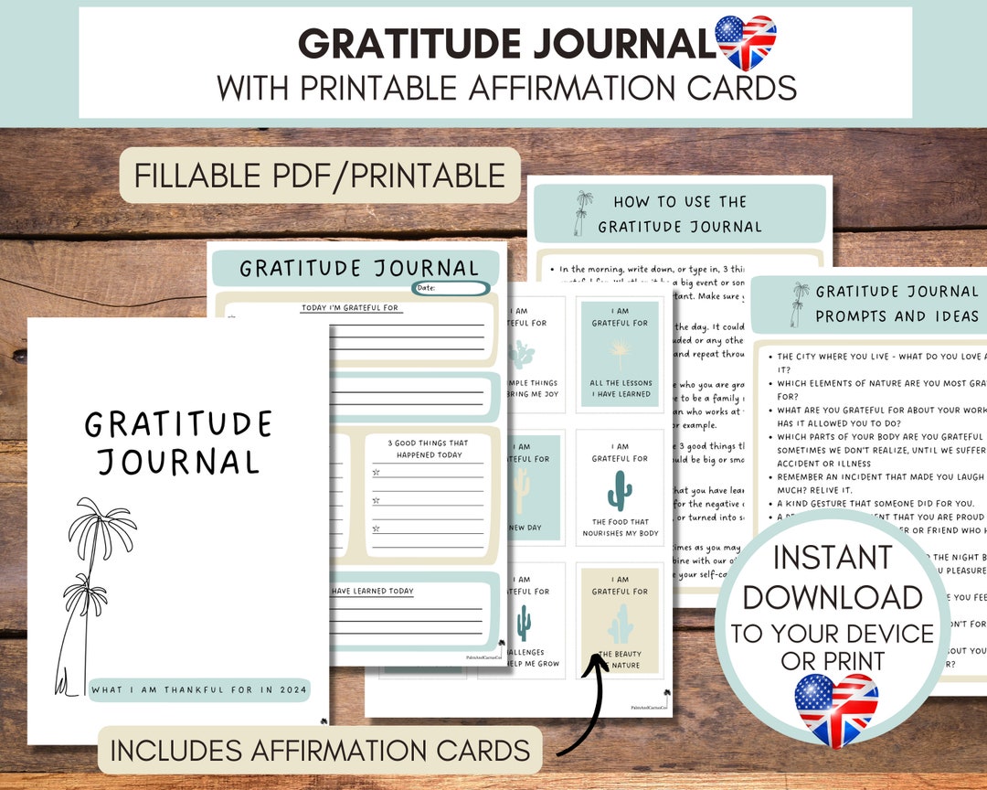 Gratitude Journal With Printable Affirmations, Thankful Journal Prompts ...