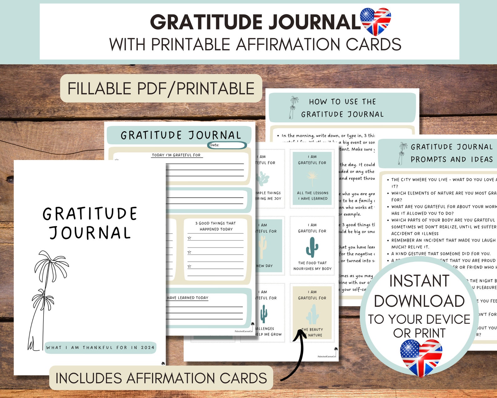 Gratitude Journal With Printable Affirmations, Thankful Journal Prompts ...