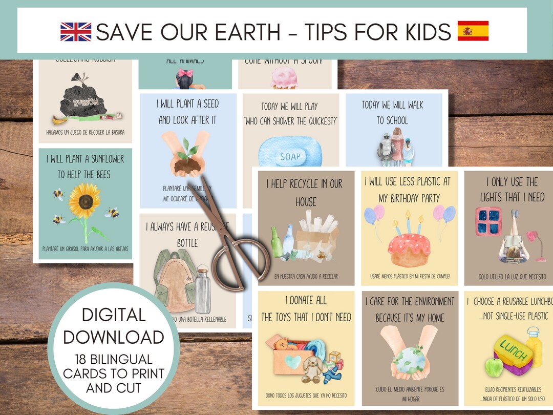 Save Our Earth Tips for Kids, Spanish to English, Bilingual Protect ...