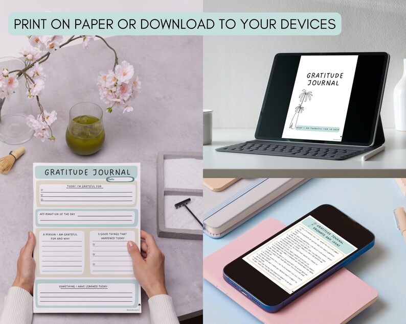 Gratitude Journal With Printable Affirmations, Thankful Journal Prompts ...