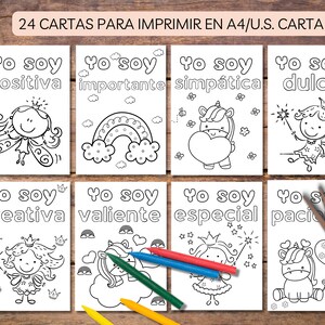 SPANISH Printable Affirmation Cards to Color for Kids, Motivational ...