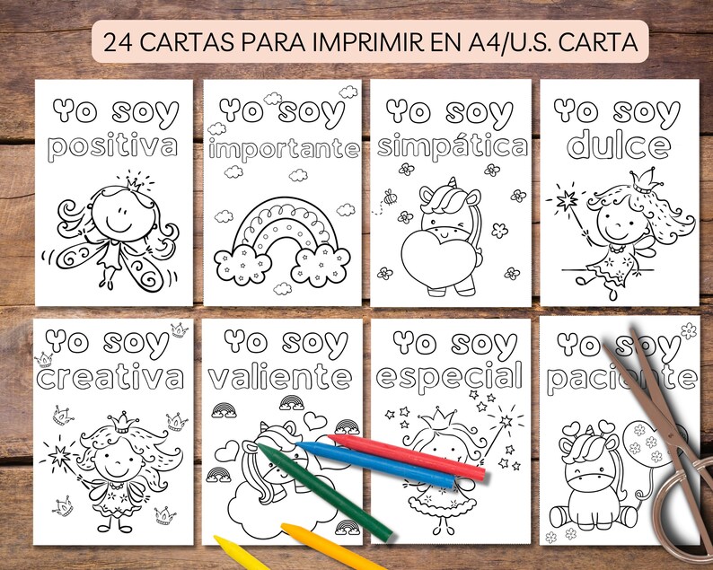 SPANISH Printable Affirmation Cards to Color for Kids, Motivational ...