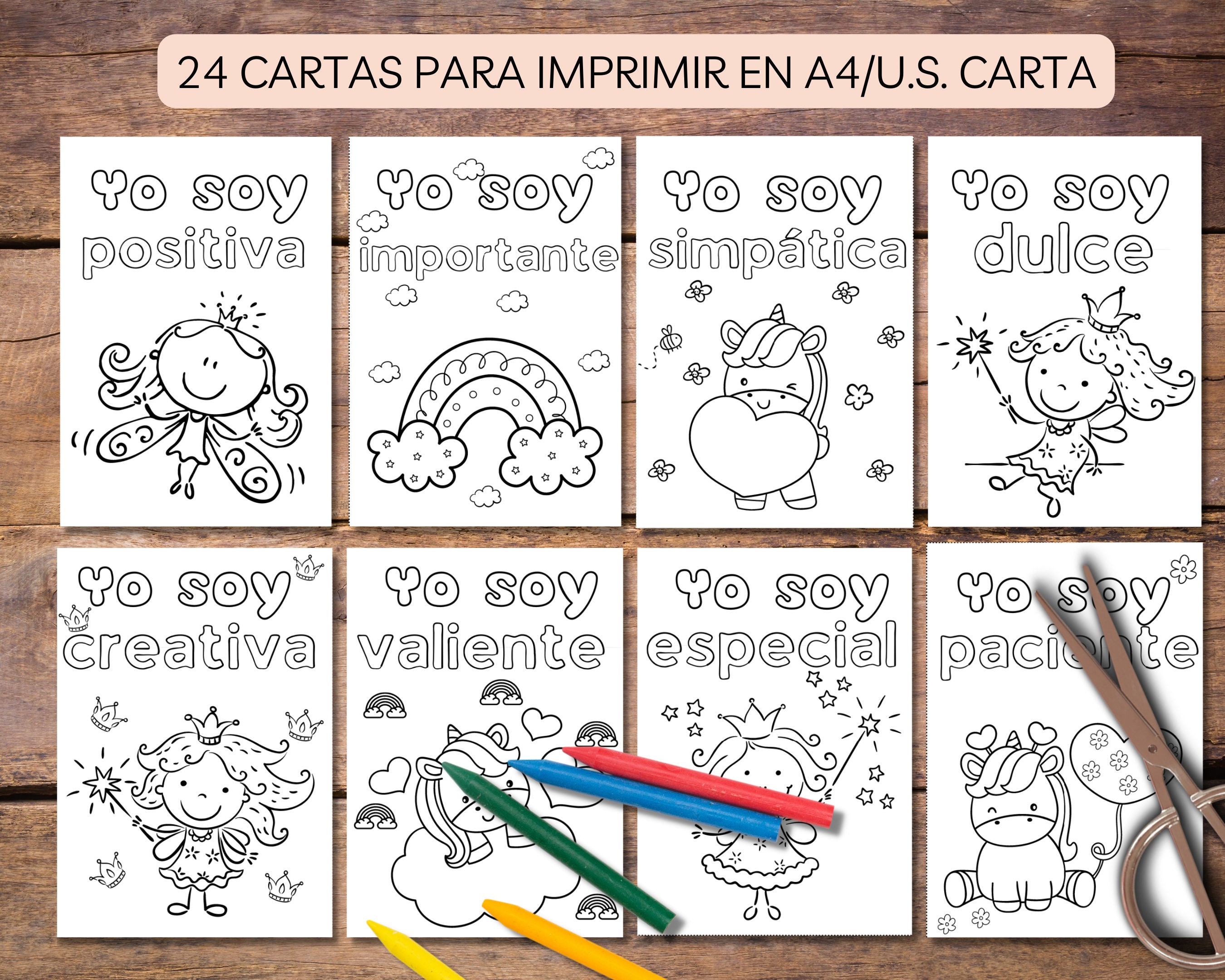 SPANISH Printable Affirmation Cards to Color for Kids, Motivational ...