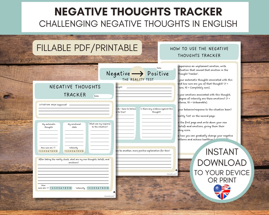 Negative Thought Journal Fillable PDF, Brain Dump CBT Worksheets, Self ...