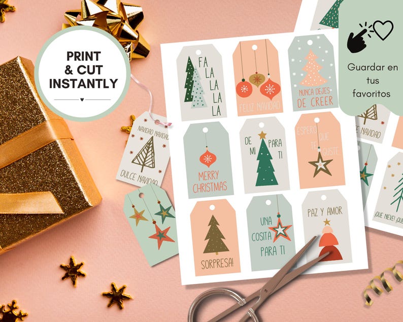 Spanish Christmas Printable Gift Tags, Feliz Navidad Hang Tags, Holiday ...