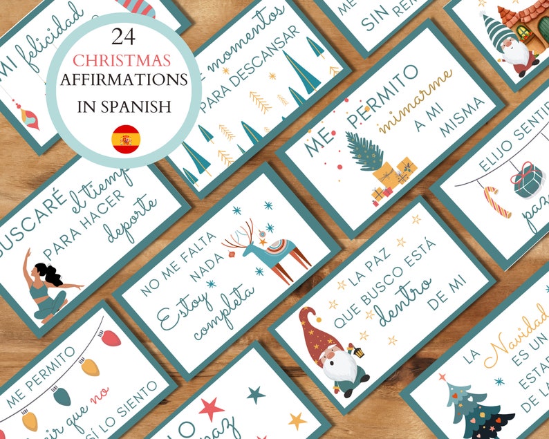 SPANISH Affirmation Cards for Christmas, Printable Self Care Cards ...