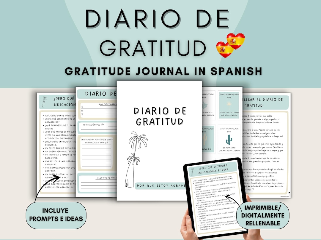 Spanish Gratitude Diary – Daily Prompts, Affirmation Journal (printable ...