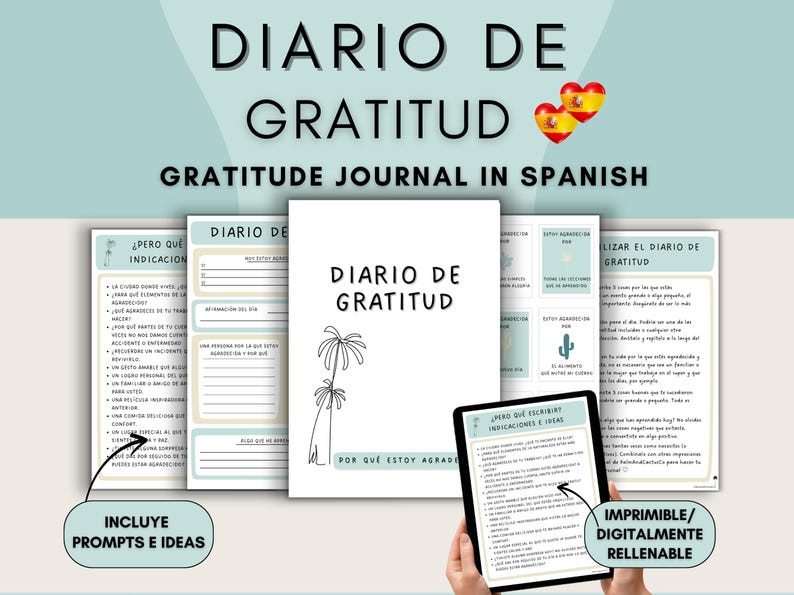 Spanish Gratitude Diary – Daily Prompts, Affirmation Journal (printable ...