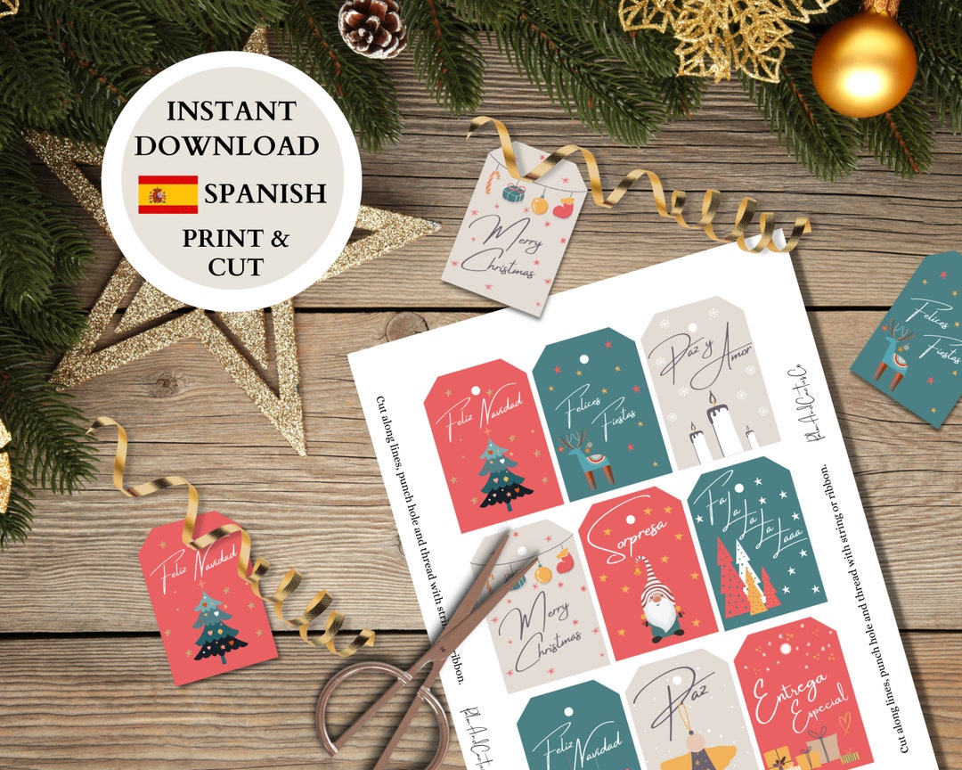Printable Spanish Christmas Gift Tags, Feliz Navidad Hang Tags, Holiday ...