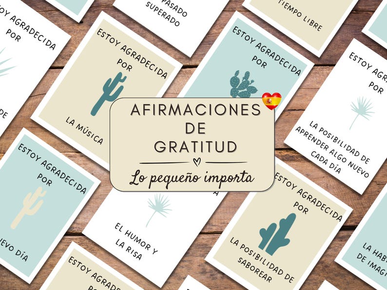 Spanish Gratitude Affirmation Cards: Printable Mindfulness Quotes (PDF ...