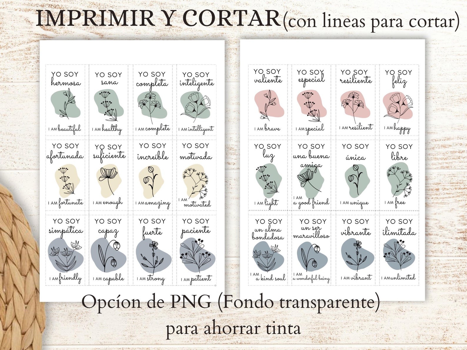 SPANISH TO ENGLISH Affirmation Cards for Self Love, Printable Positive ...