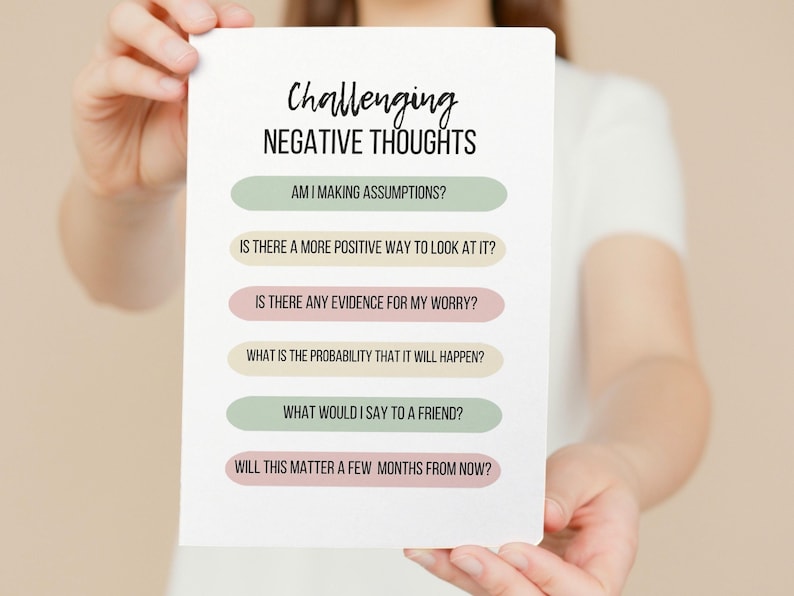 Spanish to English Challenging Negative Thoughts Printable, Bilingual ...