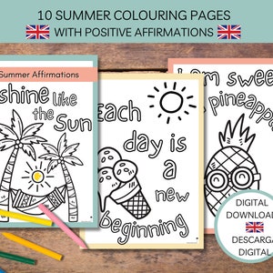 Printable Summer Coloring Pages for Kids With Positive Affirmations in ...