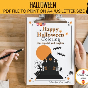 Spanish to English Halloween Coloring Pages, Bilingual Kids Halloween ...
