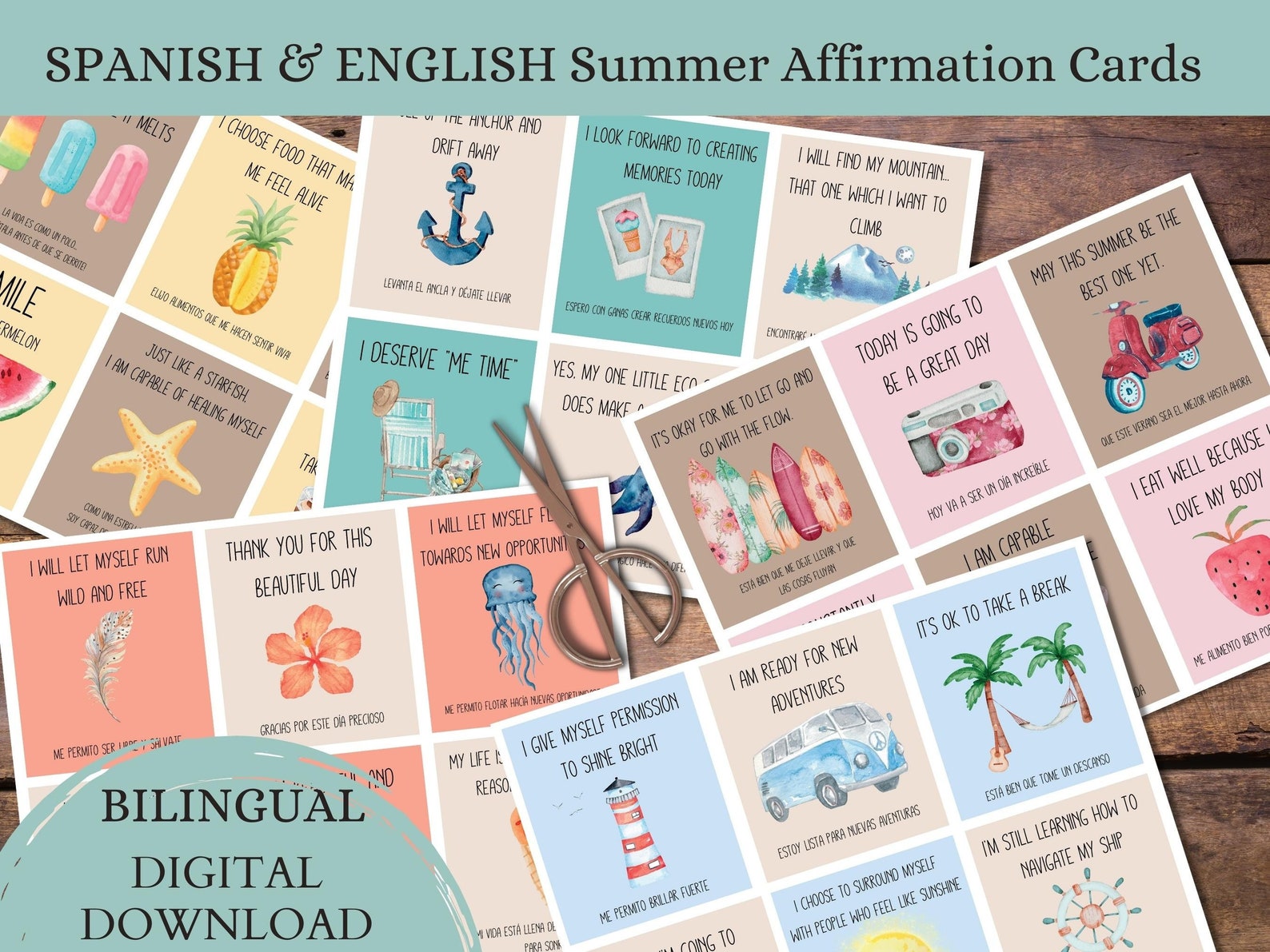 SPANISH TO ENGLISH Affirmation Cards, Vision Board Kit, Self Care ...